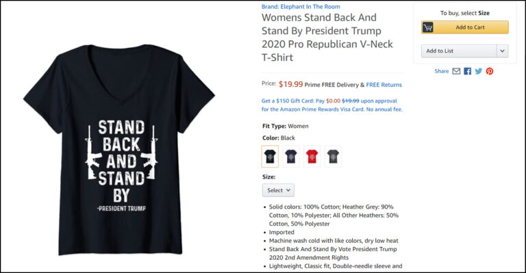 Proud Boys Merch With 'Stand Back, Stand By' Sold on Amazon