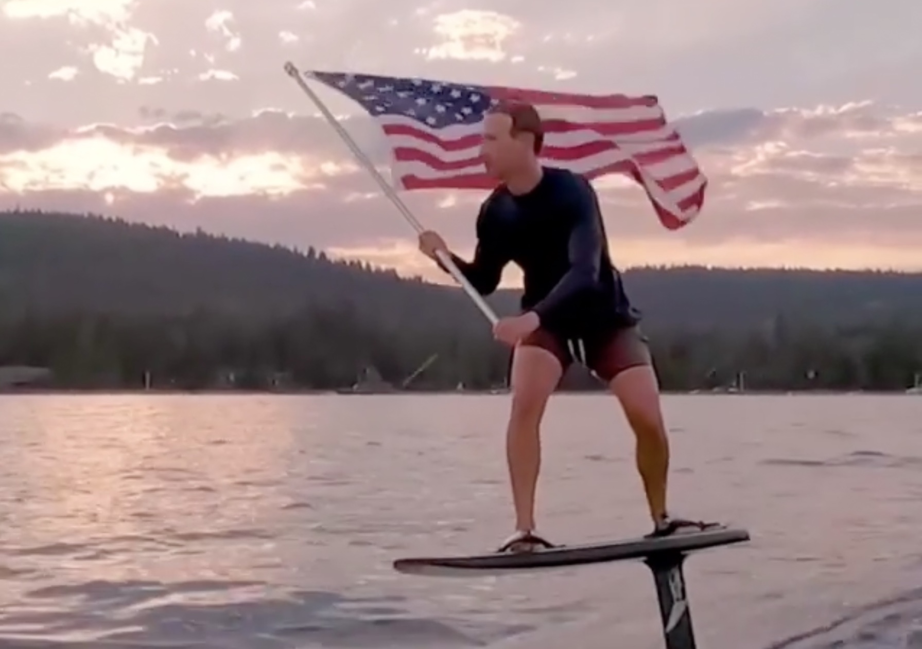 Mark Zuckerberg Celebrates July 4th Surfing With US Flag