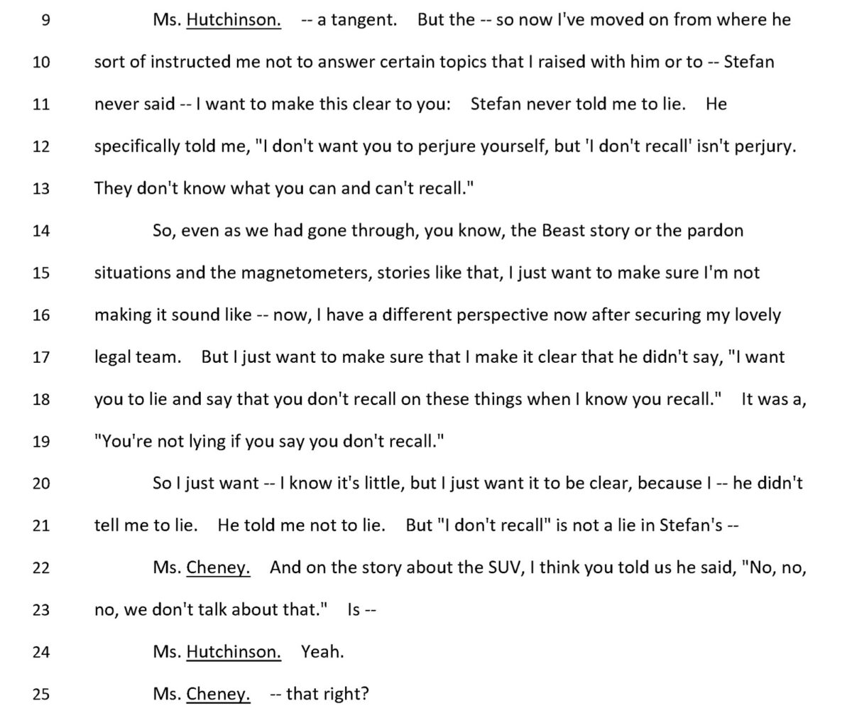 Cassidy Hutchinson Deposition Transcript: Stefan Passantino Urged Her ...