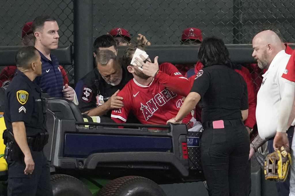 LA Angels' Taylor Ward Bloodied After Scoreboard Collision