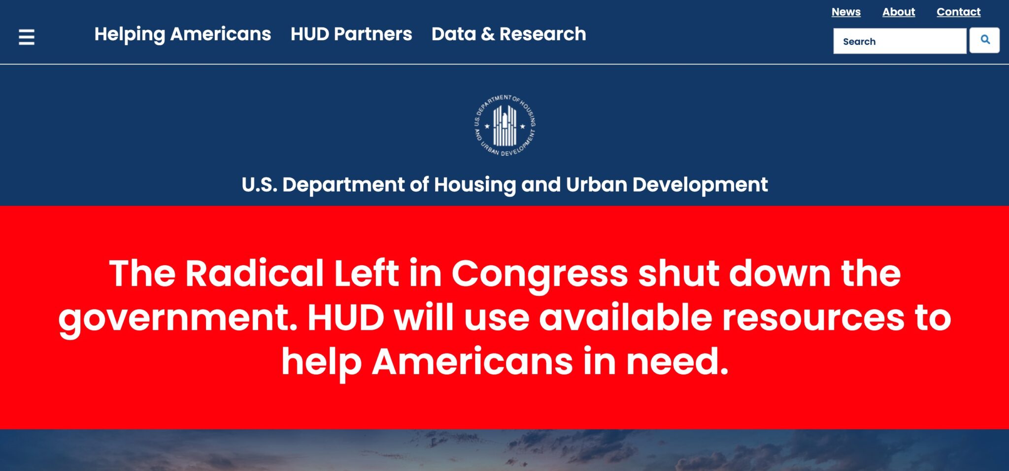 HUD Website Officially Blames 'Radical Left' for Shutdown