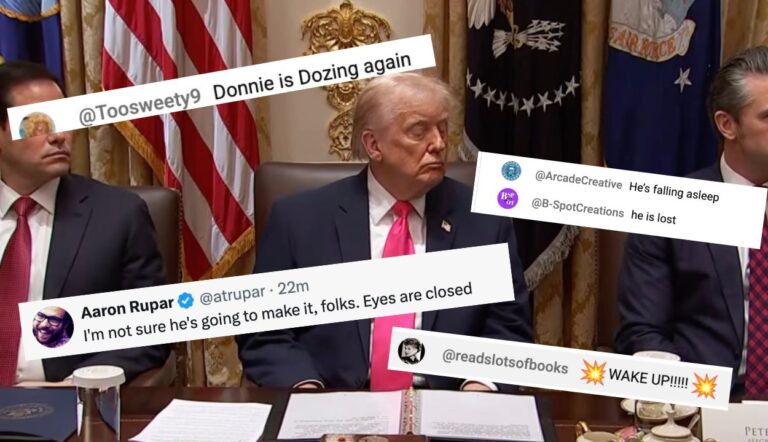 Liberals Run With Claim Trump Was Sleeping at Cabinet Meet