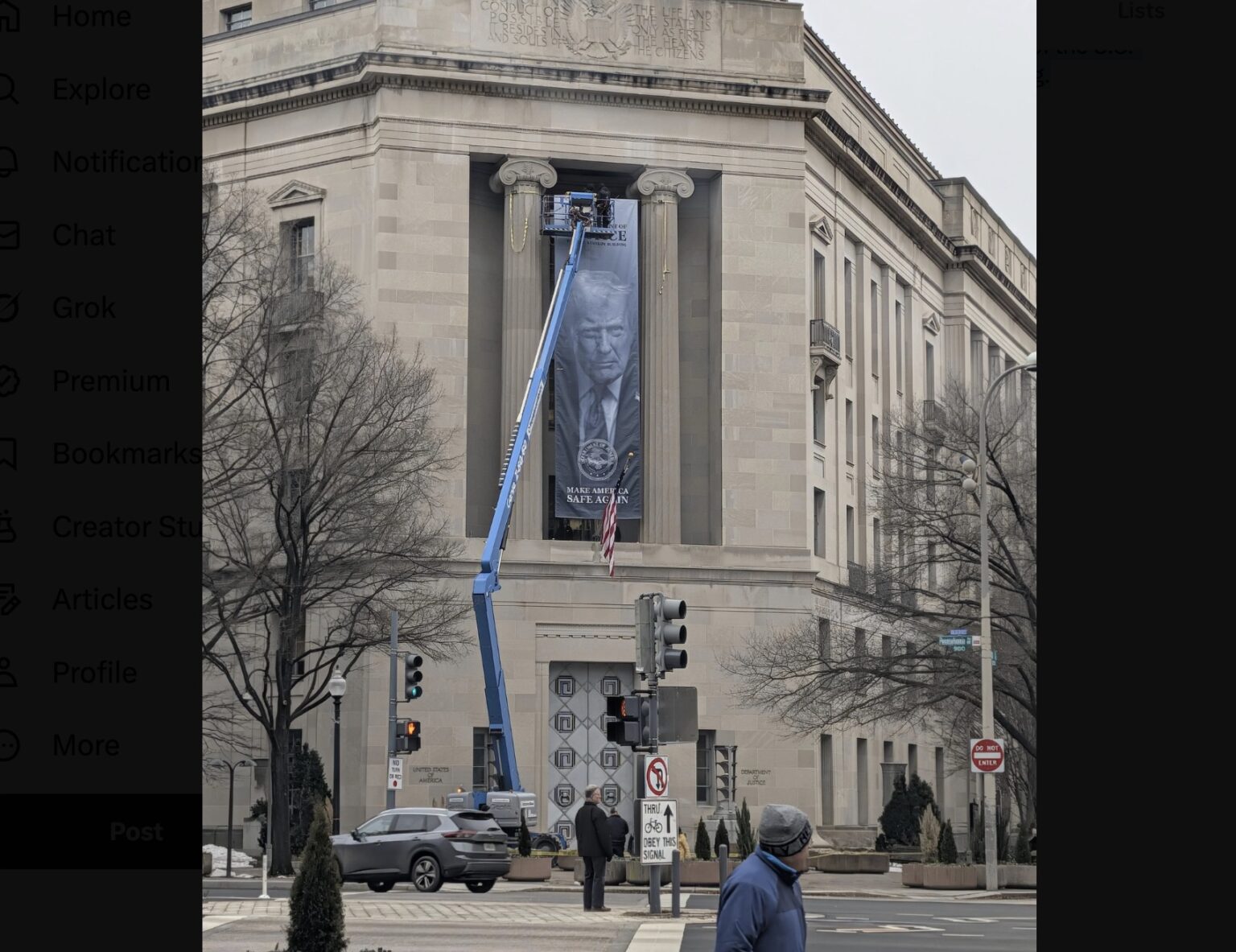 Donald Trump Banner on DOJ Building Draws Propaganda Scorn