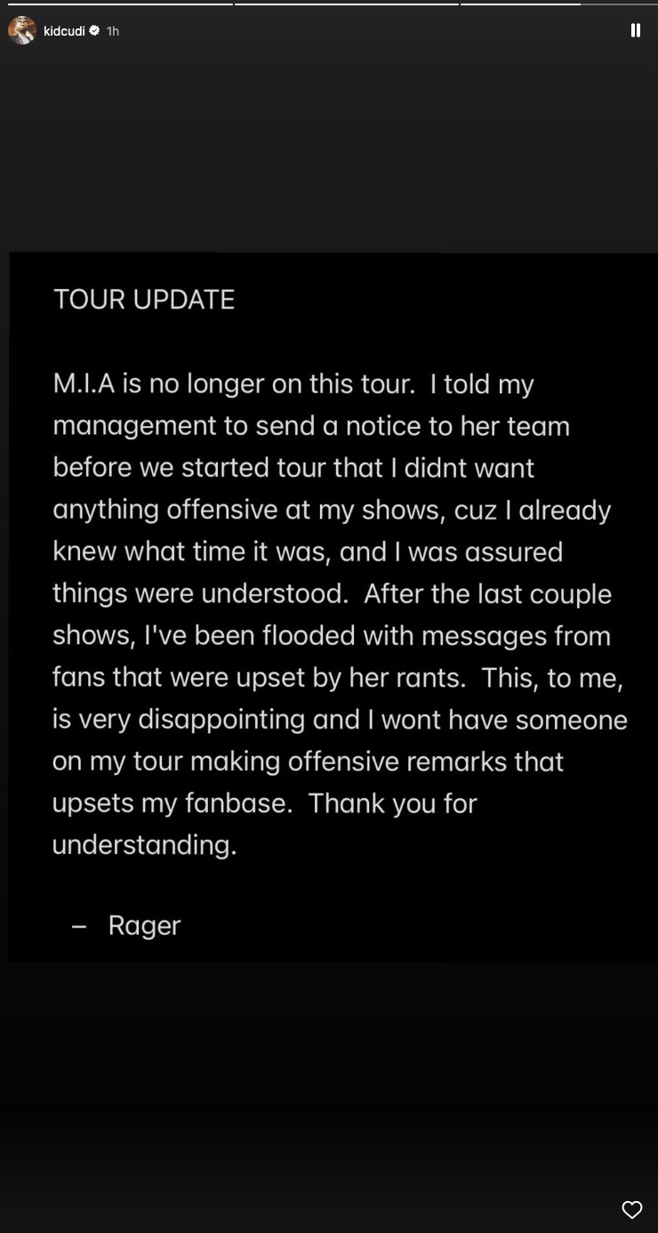 Kid Cudi Boots MIA From Tour Over 'Brown Republican' Rant